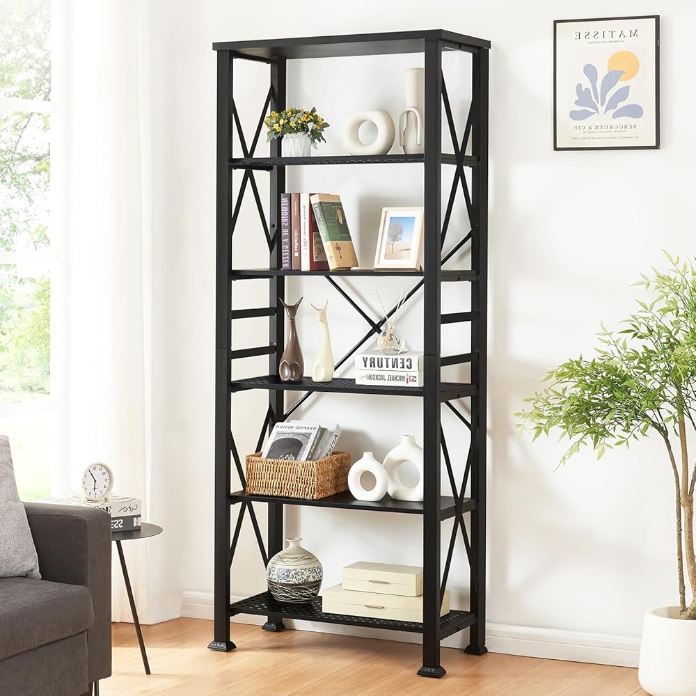 HOMBAZAAR 6 Tier Bookshelf,74 Inch Tall Industrial Bookshelf with Metal ...