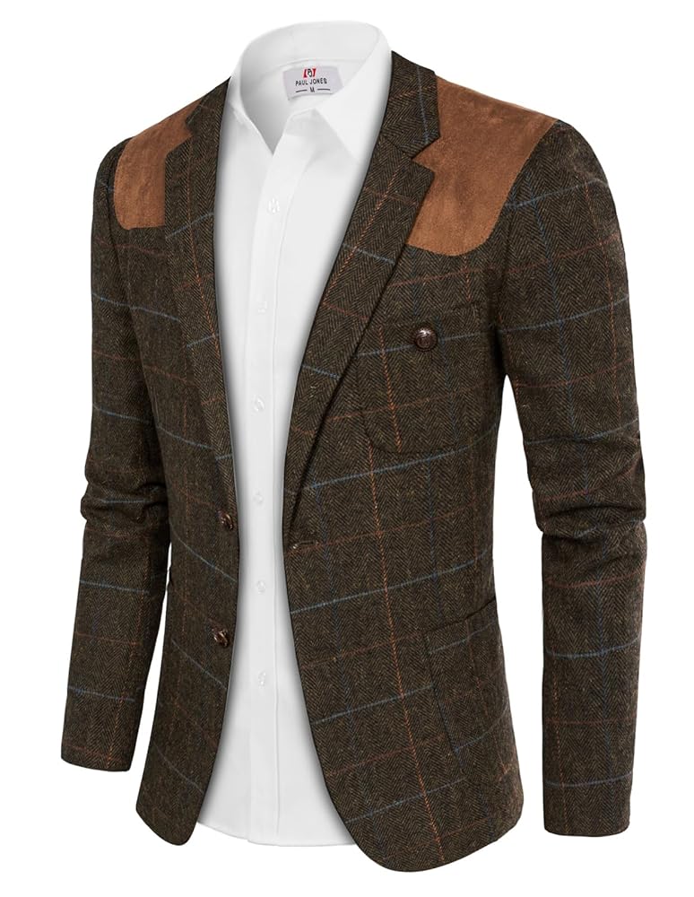 PJ PAUL JONES Men’s Blazer Herringbone Tweed Sport Coats Two Button ...