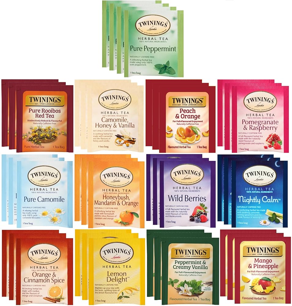 Twinings Herbal Tea Sampler, Naturally Caffeine-Free (Pack of 40) 13 ...