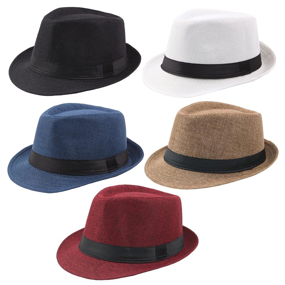 Ultrafun 5 Pack Short Brim Fedora Classic Summer Beach Sun Hat Panama ...