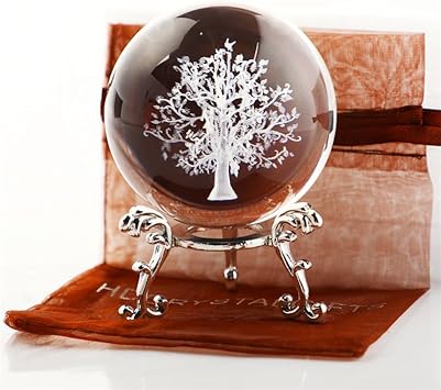 60mm 3D Laser Engraved Tree of Life Crystal Ball Glass Healing Ball ...