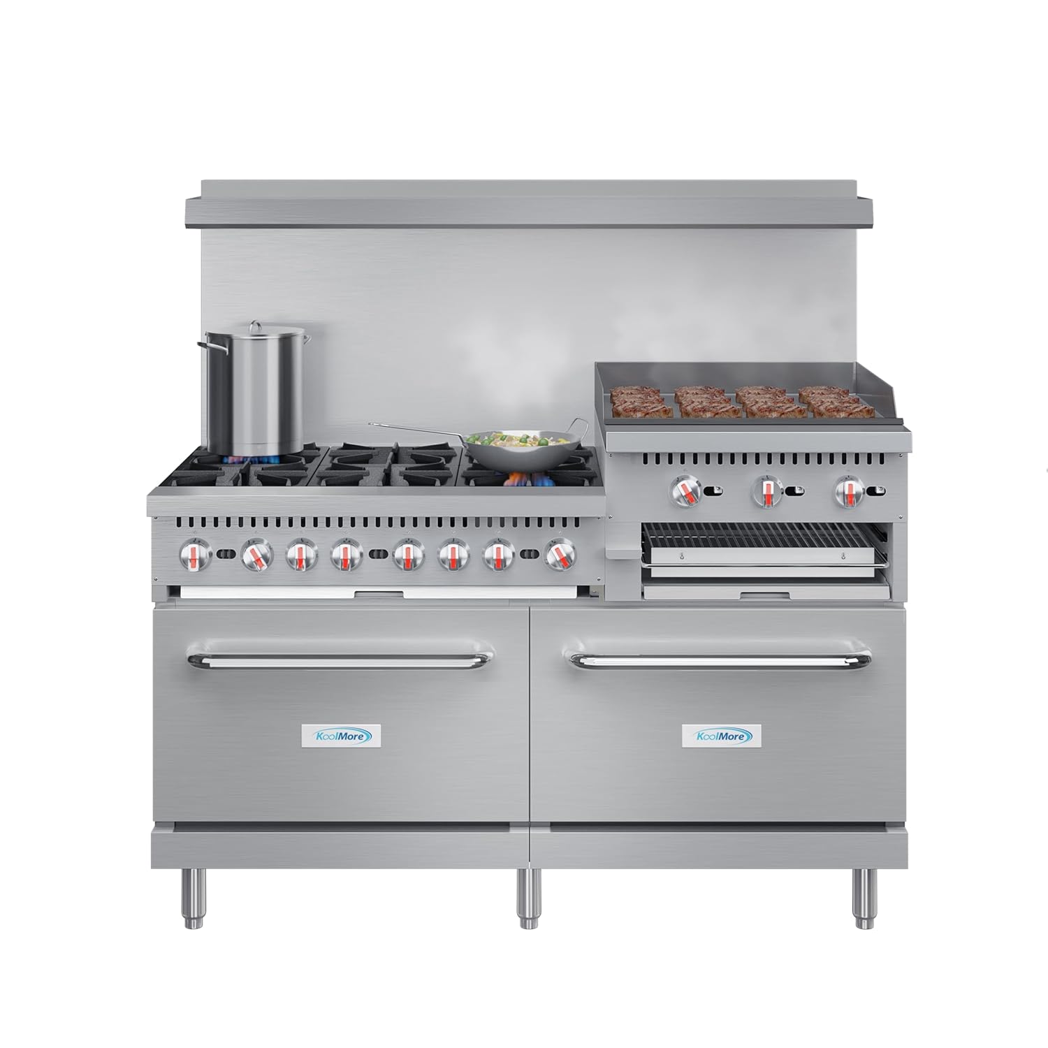 KoolMore KM-CRGB60-NG 60 in. 6 Burner Commercial Natural Gas Range with ...