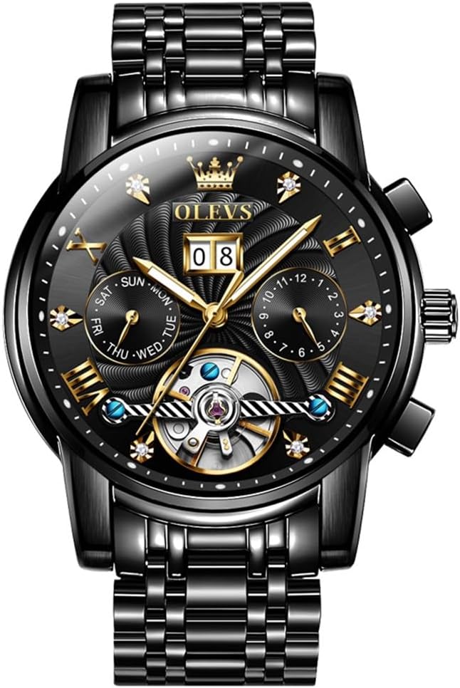 OLEVS Men Automatic Watch Skeleton 5 Hands Mechanical Classic Luxury ...