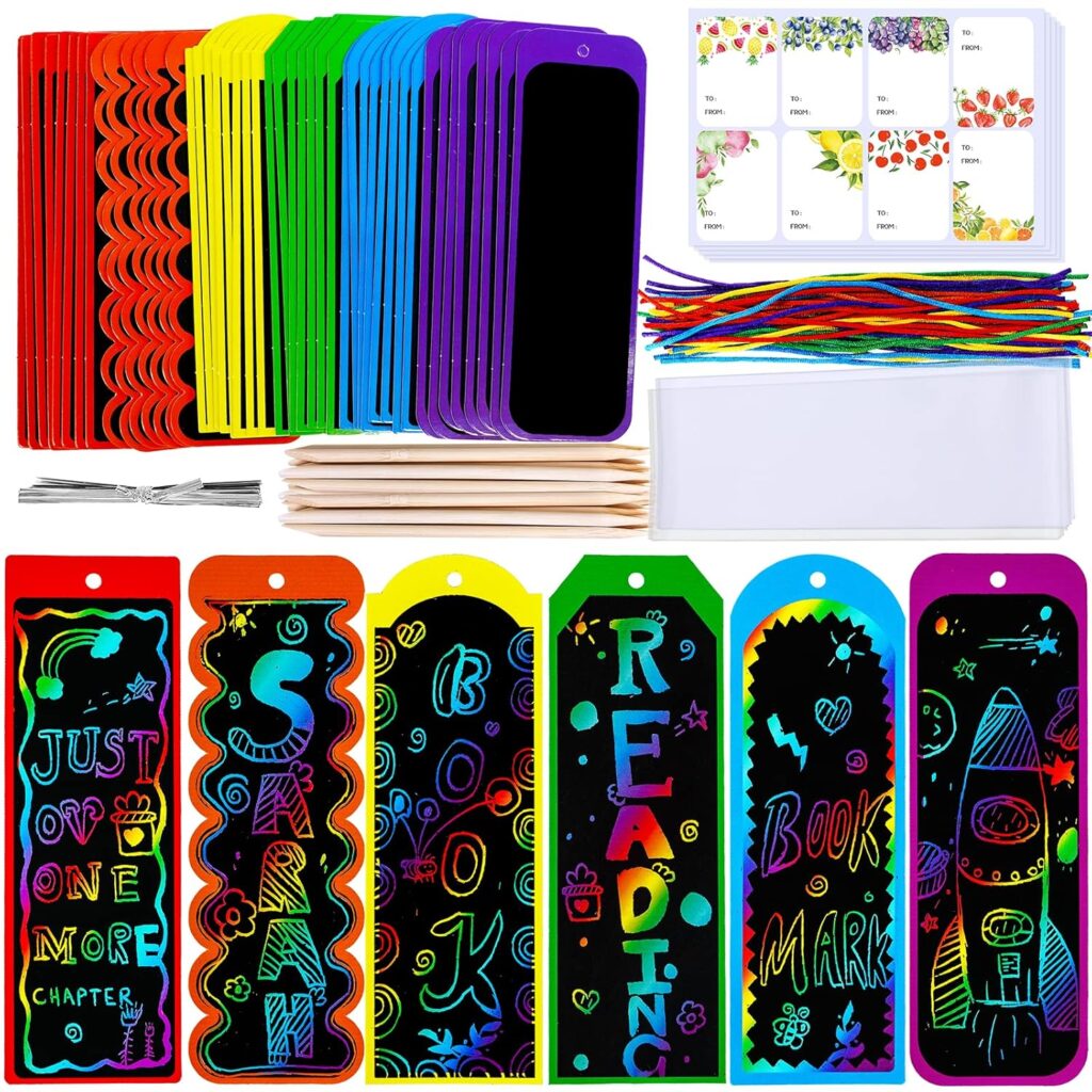 Winlyn 48 Sets 6 Styles Magic Color Scratch Bookmarks Craft Kits ...